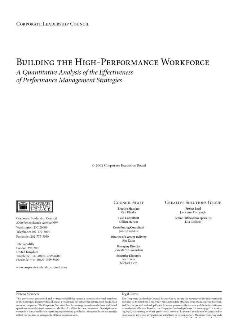 CLC Building The High Performance Workforce A Quantitative Analysis of ...