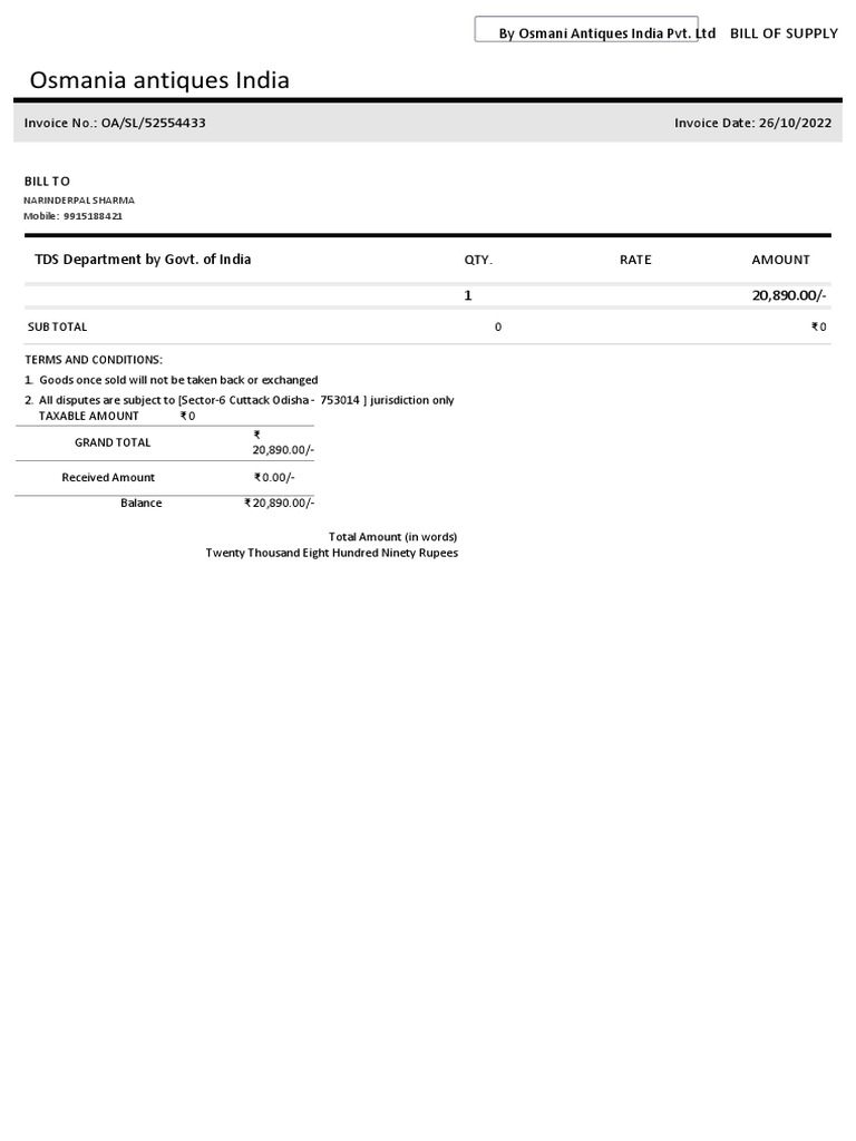 Nairendrapal Sharma TDS Invoice | PDF