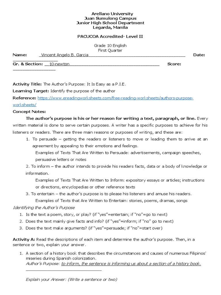 English 10 Lesson 4 PIE - DLP Activity | PDF | Cognition | Communication