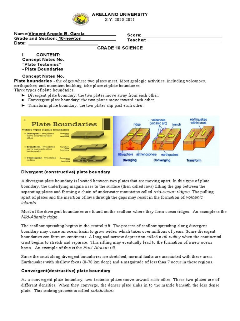 Lesson 1 - Plate Boundaries | PDF