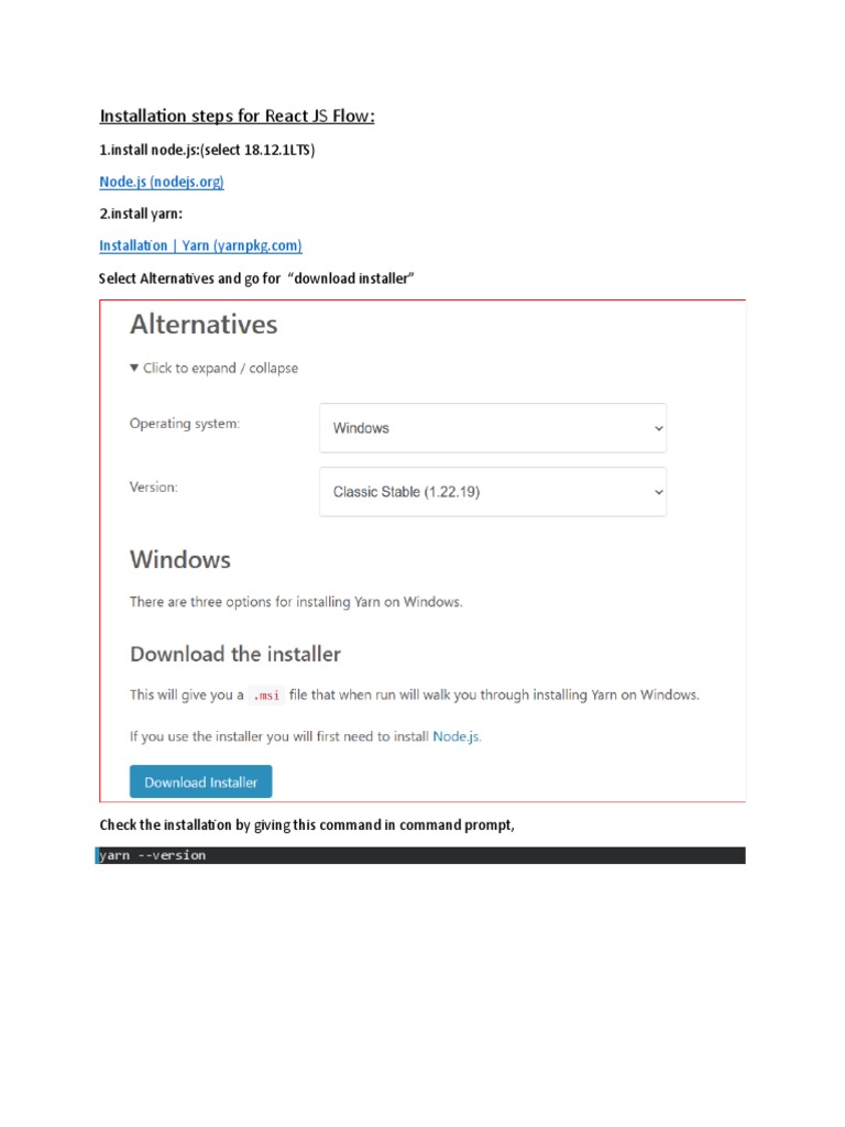 Installation Steps For React JS Flow | PDF | Computers