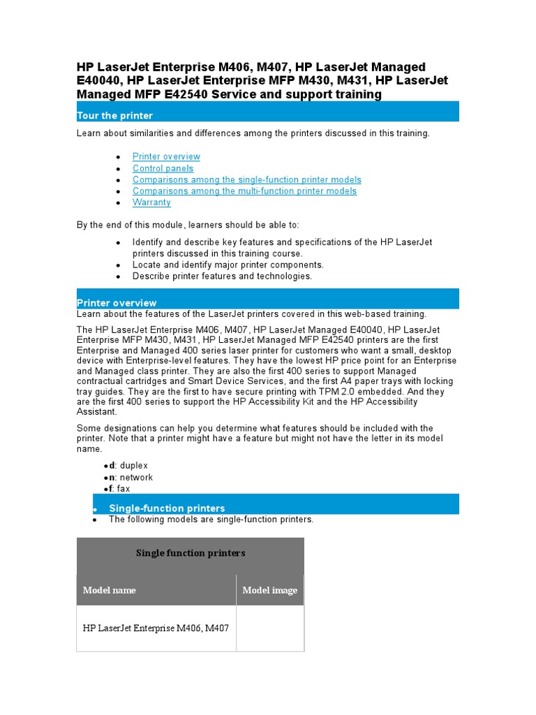HP LaserJet Enterprise M406, M407, HP LaserJet Managed E40040, HP ...