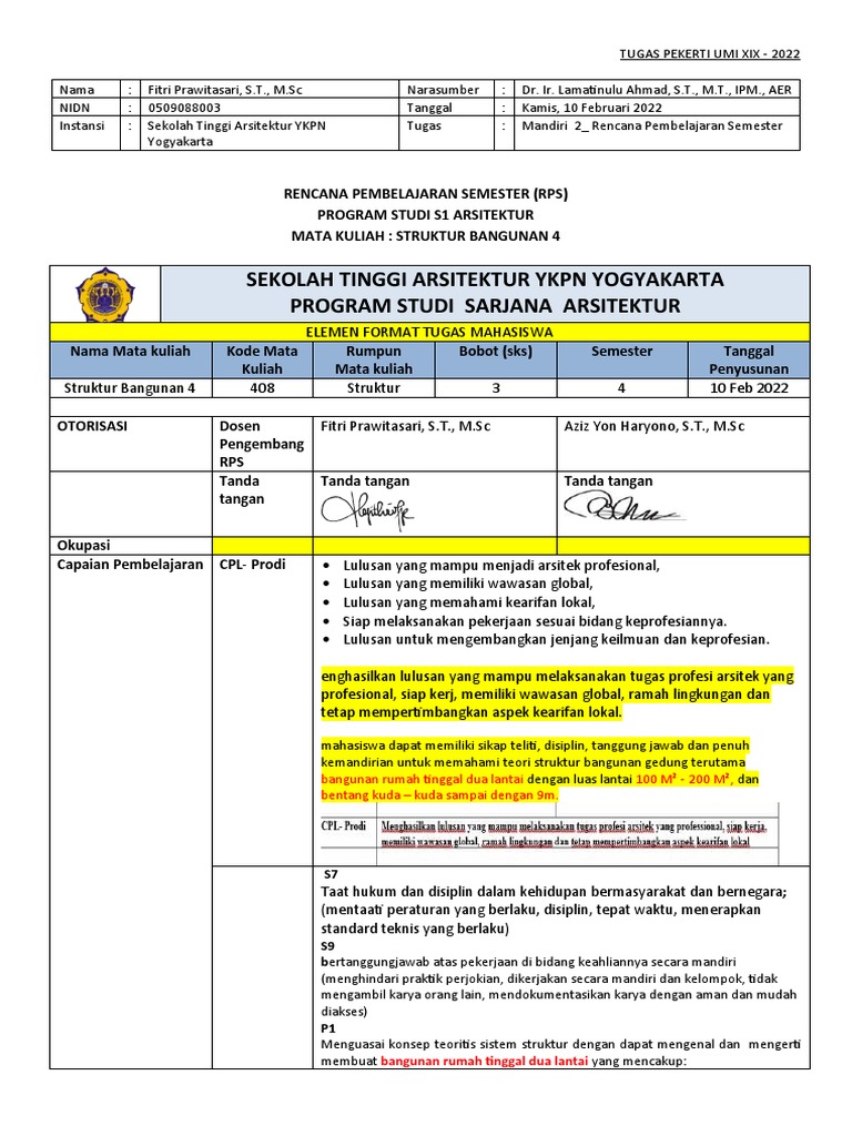 Contoh RPS Sesuai PEKERTI | PDF