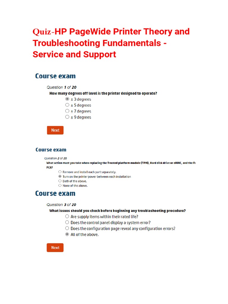 Quiz-HP PageWide Printer Theory and Troubleshooting Fundamentals - Service and Support ...