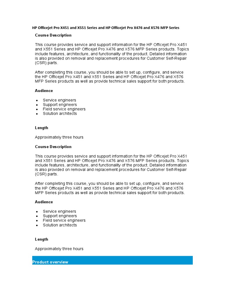 HP Officejet Pro X451 and X551 Series and HP Officejet Pro X476 and ...