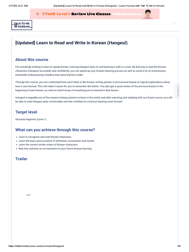 (Updated) Learn To Read and Write in Korean (Hangeul) - Learn Korean ...
