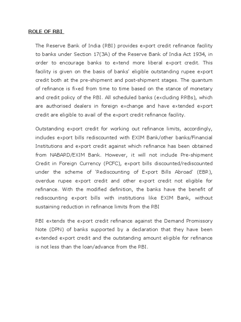 Role of Rbi | PDF | Reserve Bank Of India | Exports