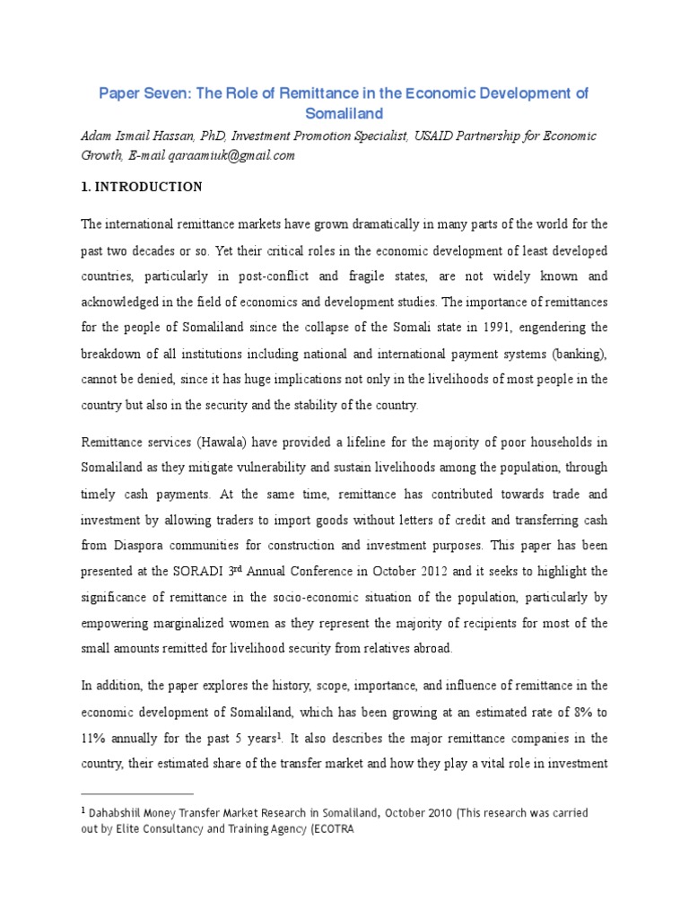 Paper Seven The Role of Remittance in The Economic Development of ...