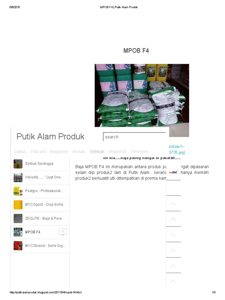 MPOB F4 - Putik Alam Produk | PDF