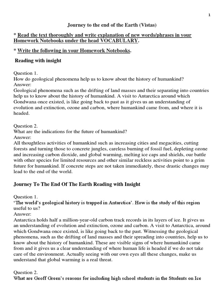 Notes On The Lesson 'A Journey To The End of The Earth' | PDF ...