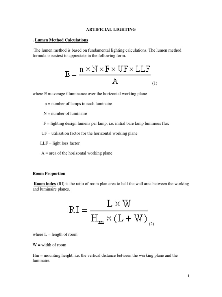 Artificial Lighting - Lumen Method Calculations | Download Free PDF ...