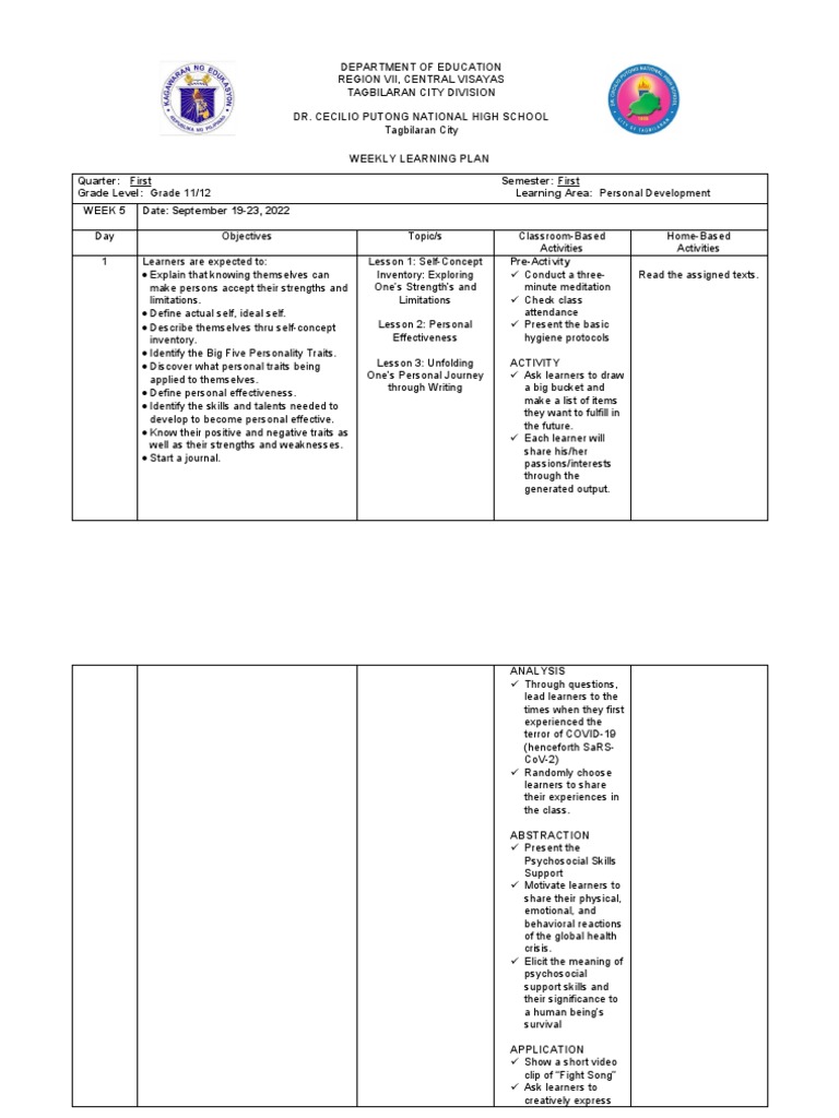 Weekly-Learning-Plan Sept. 19-23 | PDF