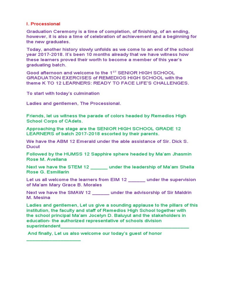 Graduation Script 2017-2018 | PDF