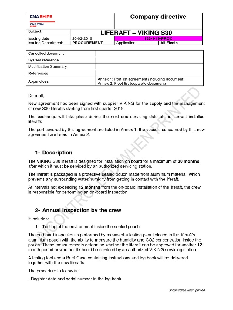 CD 132-1-19 Proc Liferaft - Viking S30 | PDF