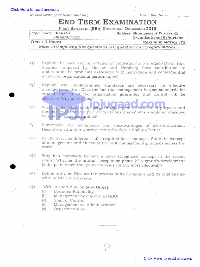 Ipjugaad - Bba 1st Sem Management Process Organizational Behaviour Paper 2018 | PDF