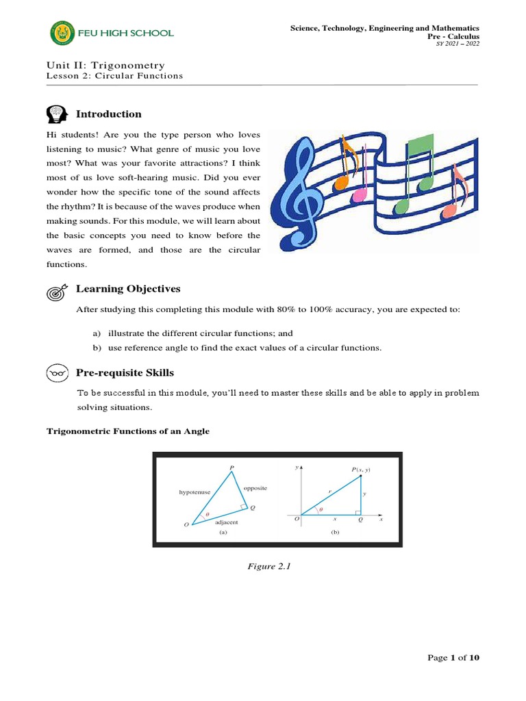 Study Guide 2.2 - Circular Functions | PDF | Trigonometric Functions ...