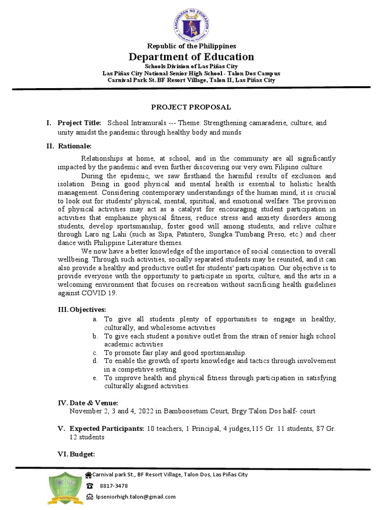 Edit PROJECT PROPOSAL Intrams For Students 2022 | PDF | Psychology