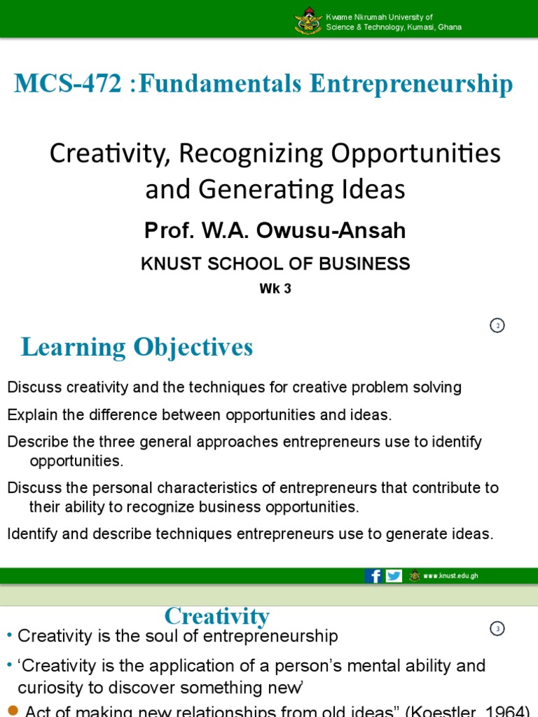 MCS-472-22 Creativity and Idea Generation WK 3 | PDF | Creativity | Entrepreneurship