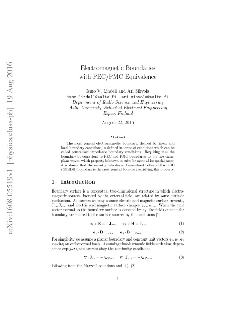 Electromagnetic Boundaries With Pec PMC | PDF | Vector Space | Field ...