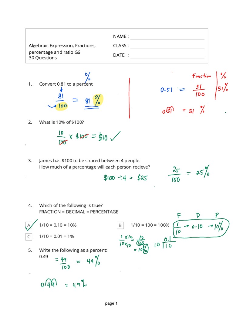 Grade 6 Math Review Unit 1-4 June 14 | PDF | Odds | Ratio