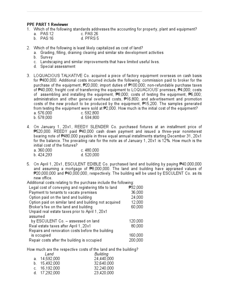 PPE Reviewer | PDF | Depreciation | Historical Cost