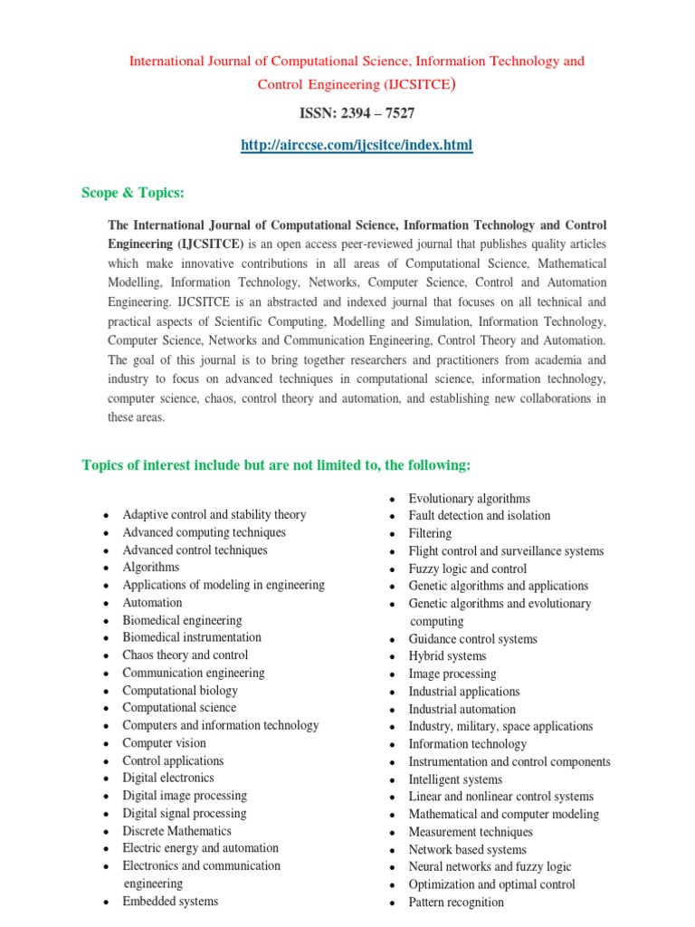 International Journal of Computational Science, Information Technology and Control Engineering ...