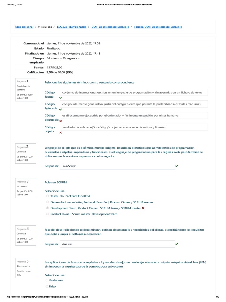Prueba UD1 - Desarrollo de Software - Revisión Del Intento | PDF | Java (lenguaje de ...