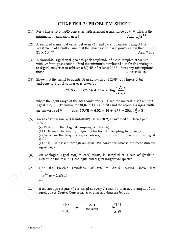 Problem Sheet Solutions | PDF | Analog To Digital Converter | Sampling (Signal Processing)