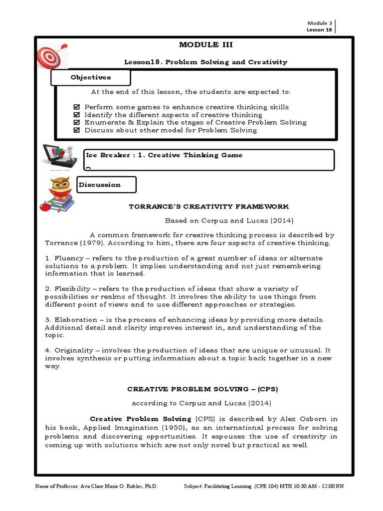 Cpe104 - Module 3 Lesson 18 Report Reponte | PDF | Creativity | Thought