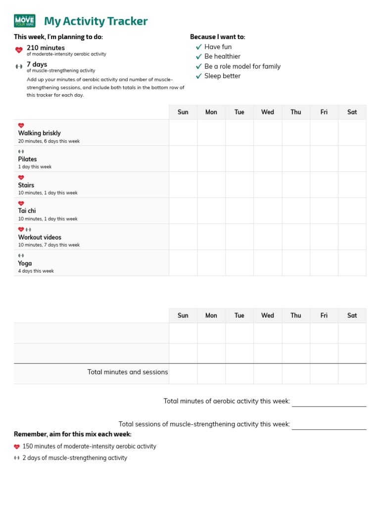 Weekly Activity Tracker Plan | PDF | Wellness | Lifestyle