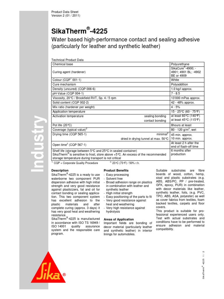 PDS SikaTherm 4225 e | PDF | Textiles | Polyurethane