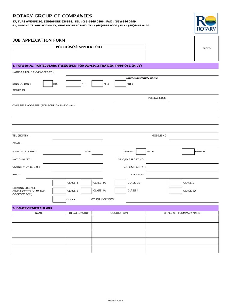 Job Application Form for Rotary Group | PDF | Salary | Employment
