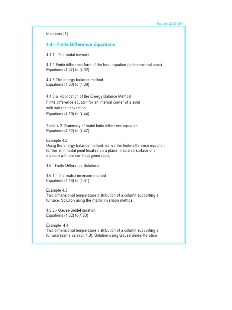 Heat Transfer. Finite Differences For A Steady State System. Implicite ...