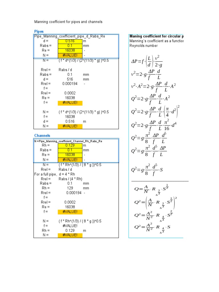 Manning S Coefficient | PDF | Physical Quantities | Building Engineering
