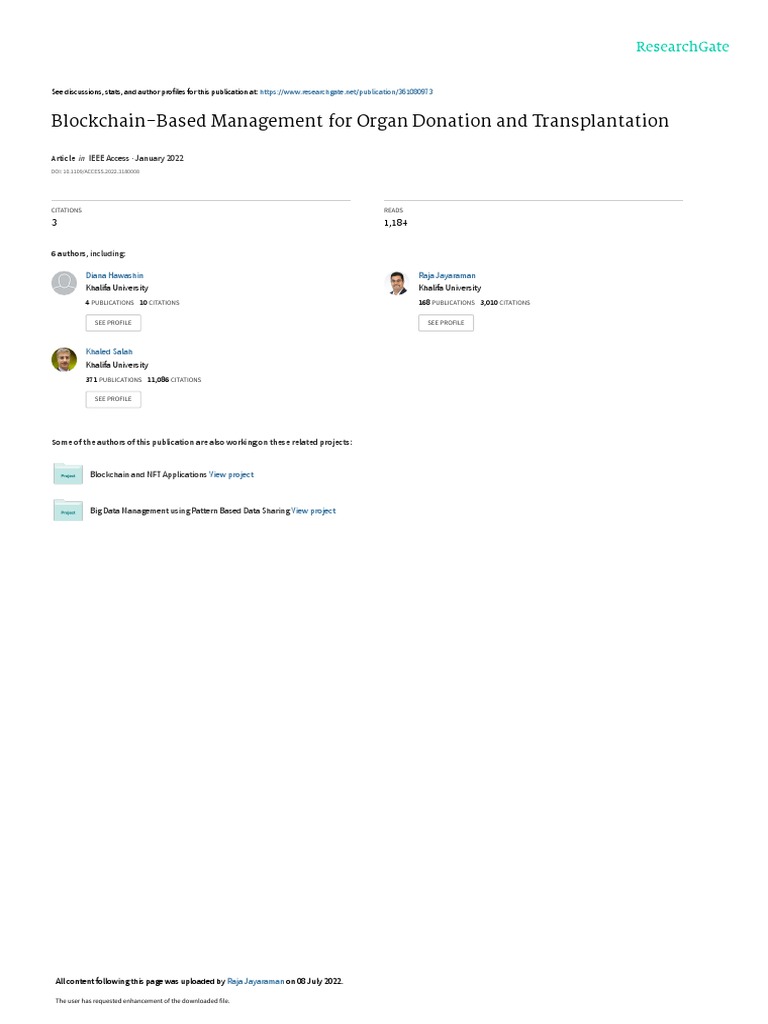 Blockchain Based Management For Organ Donation And Transplantation Pdf Organ Donation