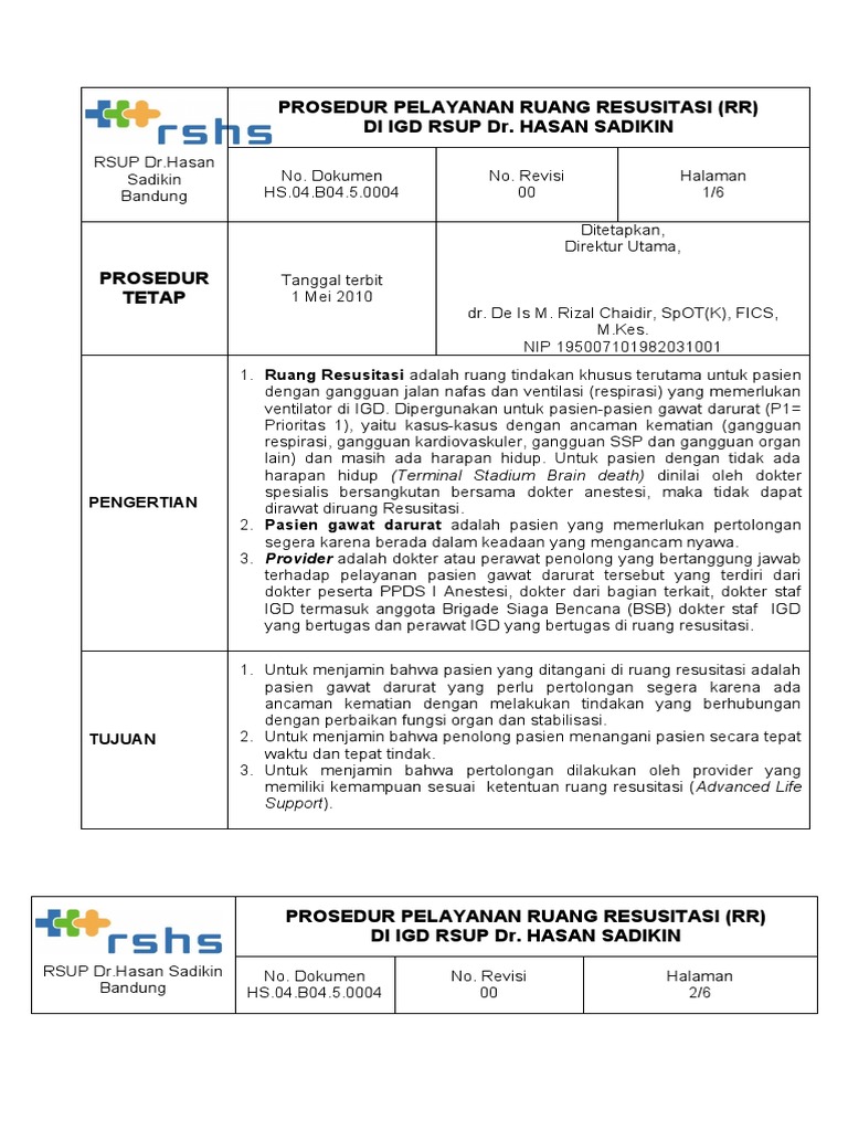 Prosedur Ruang Resusitasi IGD RSHS | PDF