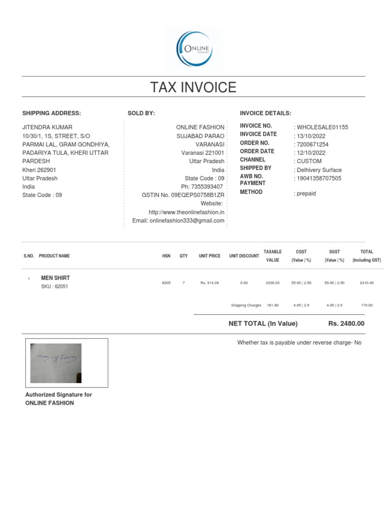 Tax Invoice: Shipping Address: Sold By: Invoice Details | PDF