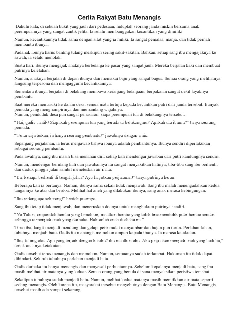 Cerita Rakyat Batu Menangis | PDF