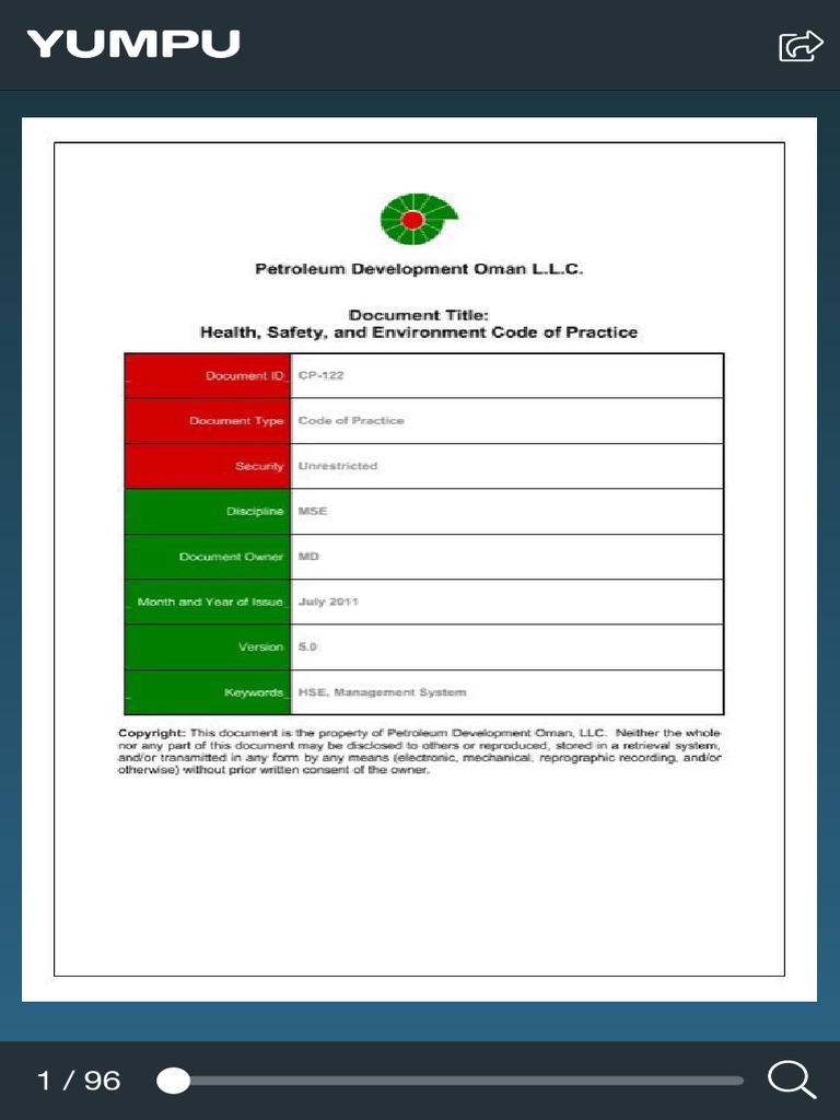 CP-122 HSE Code of Practice - PDO | PDF