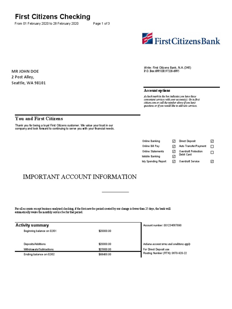 First Citizens Checking: Important Account Information | PDF | Overdraft | Service Industries