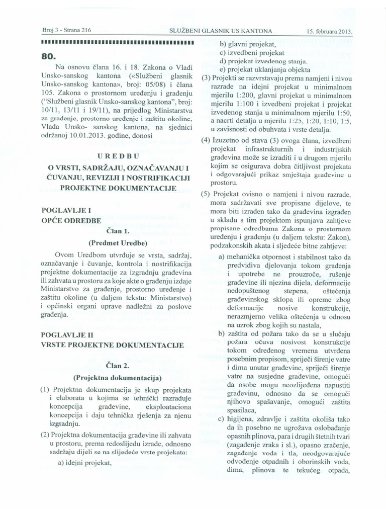 Uredba o Vrsti, Sadržaju, Označavanju I Čuvanju, Reviziji I Nostrifikaciji Projektne ...