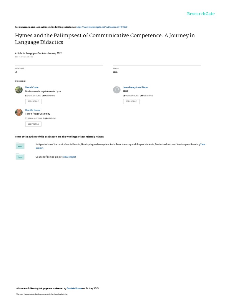 Hymes and The Palimpsest of Communicative Competence: A Journey in Language Didactics | PDF ...