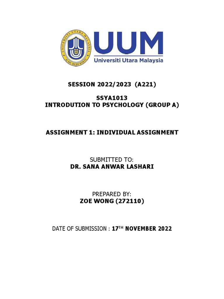 Zoe Wong 272110 - Introduction of Psychology Assignment 1-2 | PDF | Psychology | Psychological ...