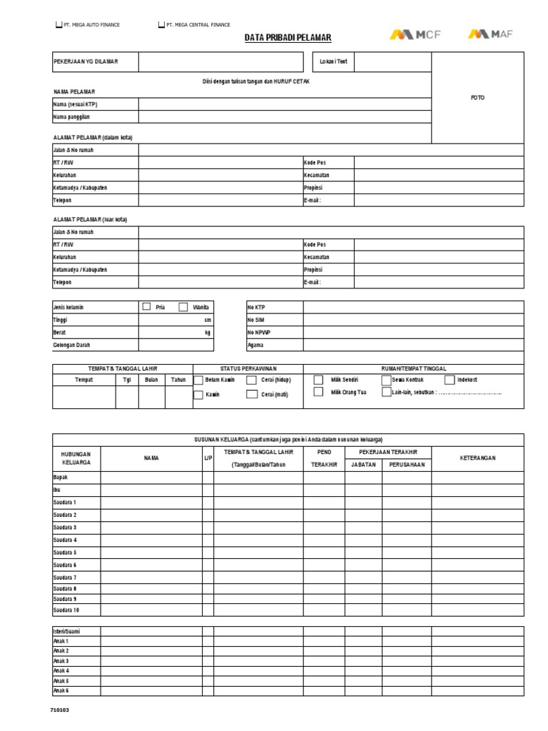 Print Form Data Pribadi - Rec Ho | PDF