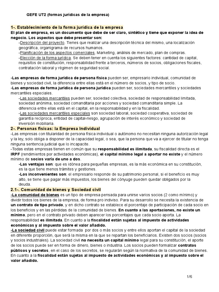 GEFE UT2 (Formas Jurídicas de La Empresa) | PDF | Sociedad de ...