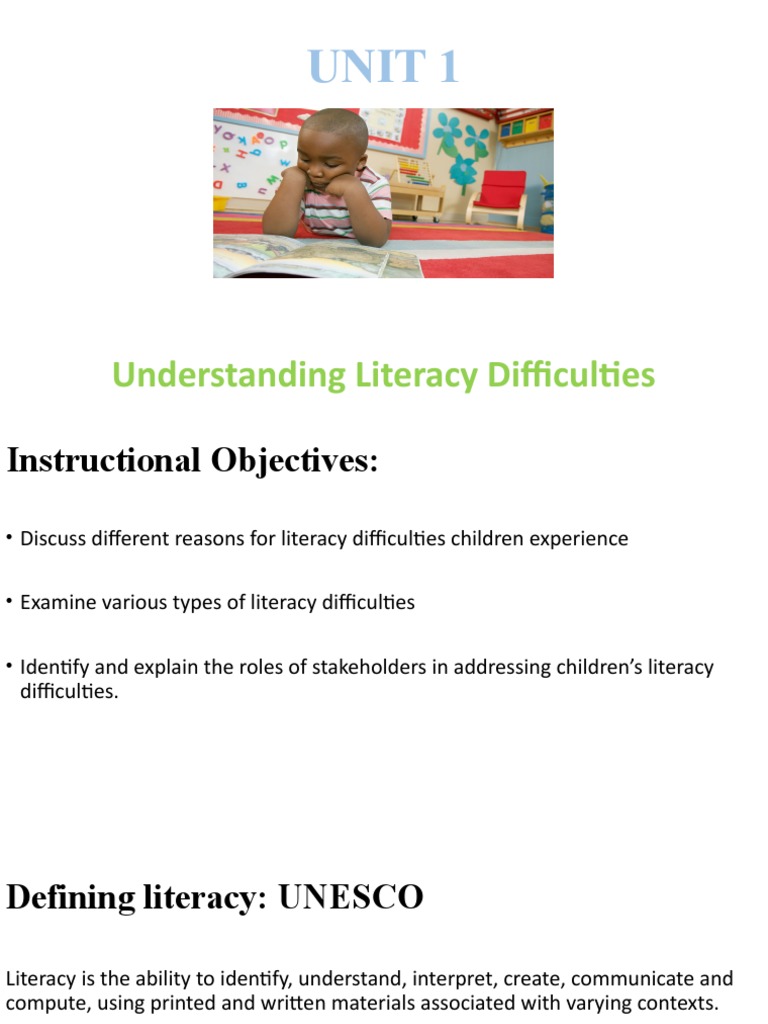 Unit 1 Understanding Literacy Difficulties | PDF | Literacy | Cognition