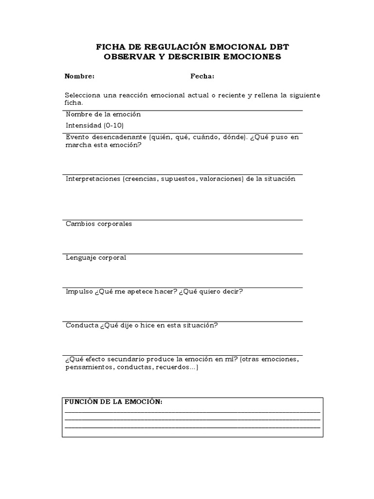 Ficha de Regulación Emocional DBT | PDF
