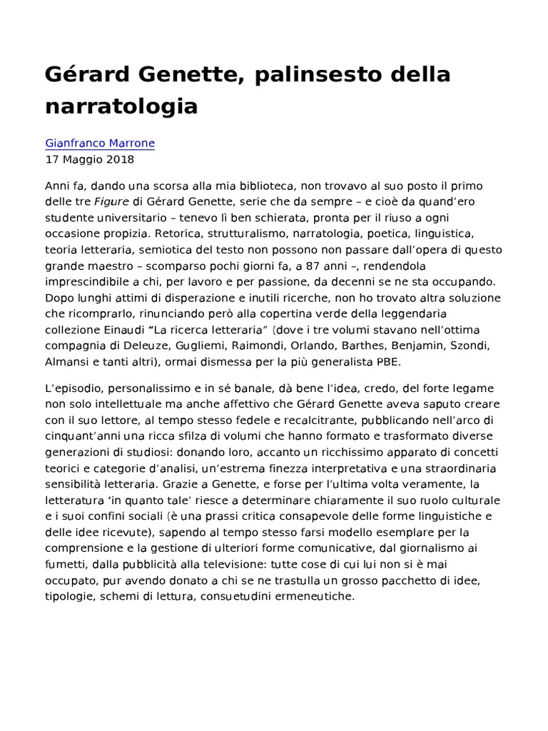 Gerard Genette Palinsesto Della Narratologia | PDF