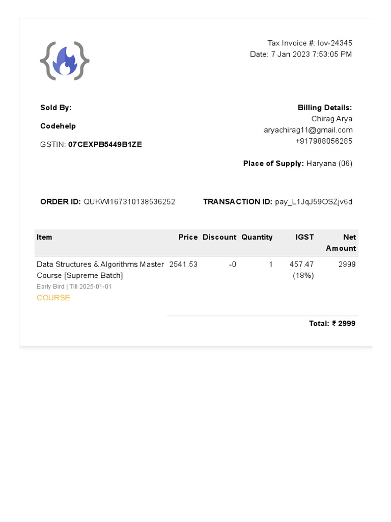 Supreme Course Master Invoice | PDF