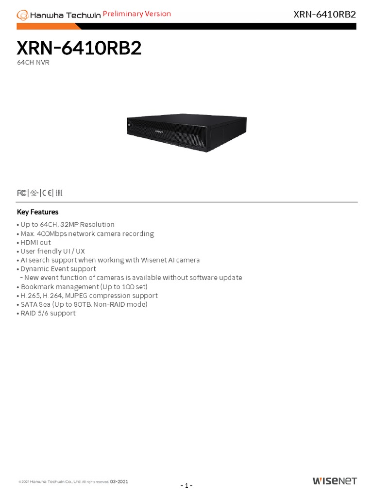 DataSheet XRN-6410RB2 EN | PDF | Computer Network | Hdmi